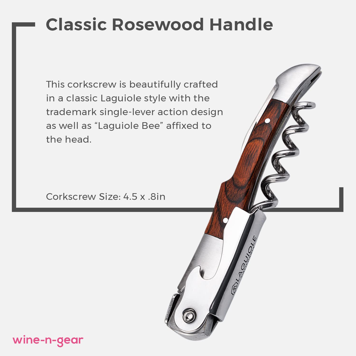 Laguiole California Waiters Corkscrew - Rosewood - Wine Bottle Opener with Ergonomic Handle for Bartenders & Gifts - Sharp Micro-Serrated Knife - Stored in a California Oakwood Gift Box