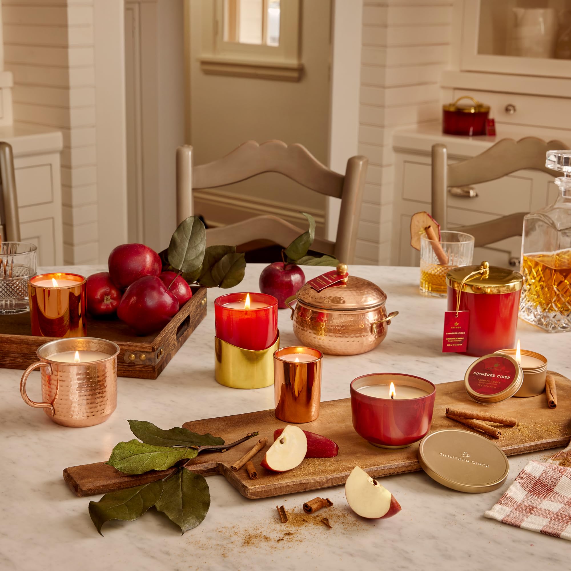 Thymes Simmered Cider Copper Cup Candle - Warm & Spicy Scented Candle with Notes of Apple, Clove, and Cardamom - Luxury Home Fragrance - Copper Candle (10 oz)