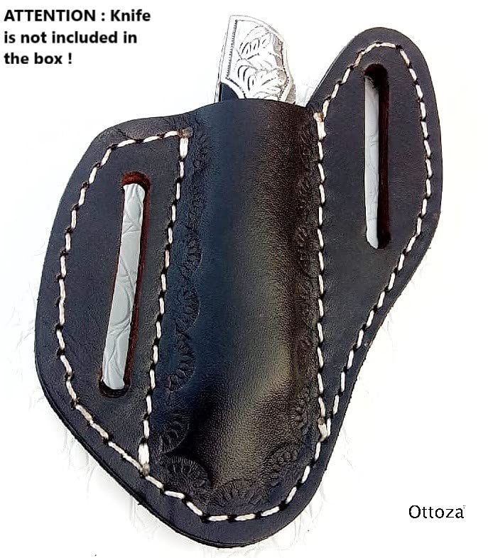Ottoza Handmade Leather Knife Sheath CROSS DRAW KNIFE SHEATH 5" Folding Pocket Knife Sheath - Leather Folding Knife Sheath for 5 inch Folding Knives/Pocket Knives Black TOP GRAIN LEATHER No:73
