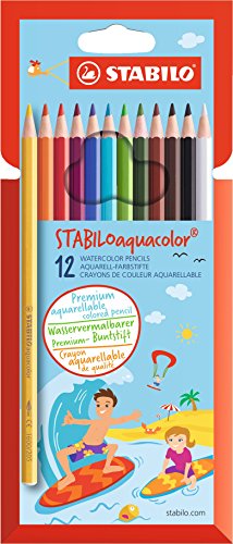 STABILO Aquacolor Aquarellable Colouring Pencil - Wallet of 12, Assorted Colours