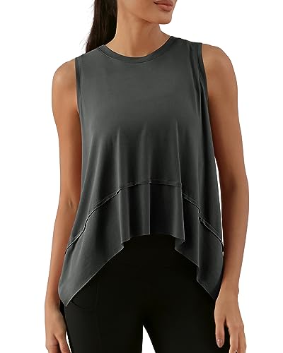 ODODOS Women's Modal Soft Sleeveless Crop Top Athletic Gym Workout Tee Cropped Yoga Tank, Black, Small