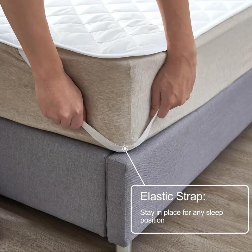 Quilted Mattress Protector - Noiseless Mattress Protector with Straps - Quilted Mattress Pad Cooling - Breathable Mattress Protector - Ultra Soft, Non Slip, Machine Washable Mattress Topper (King)