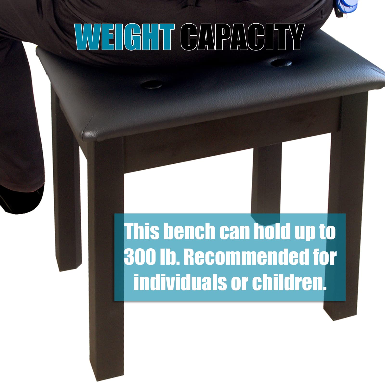 GLEAM Keyboard Bench - Padded Hardwood Piano Bench for Children or Single use with Storage Compartment