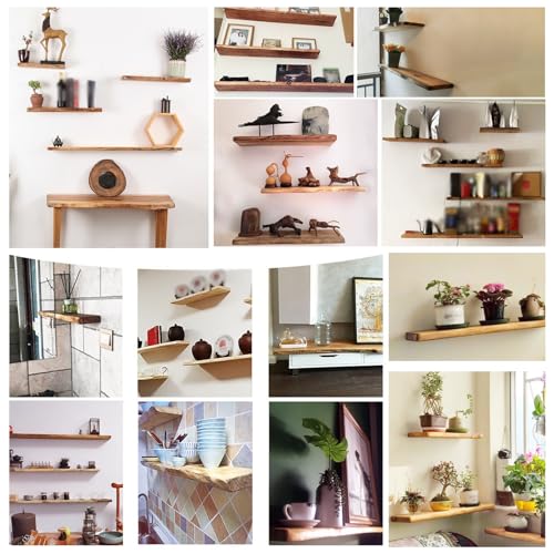 QATGQBCF Wooden Floating Shelf, Wall-mounted Shelf, Solid Wood Bookshelf, Thickness 2.5cm, Strong Load-bearing Capacity, Abrasion-resistant And Scratch-resistant(Walnut colour,80 * 25cm)