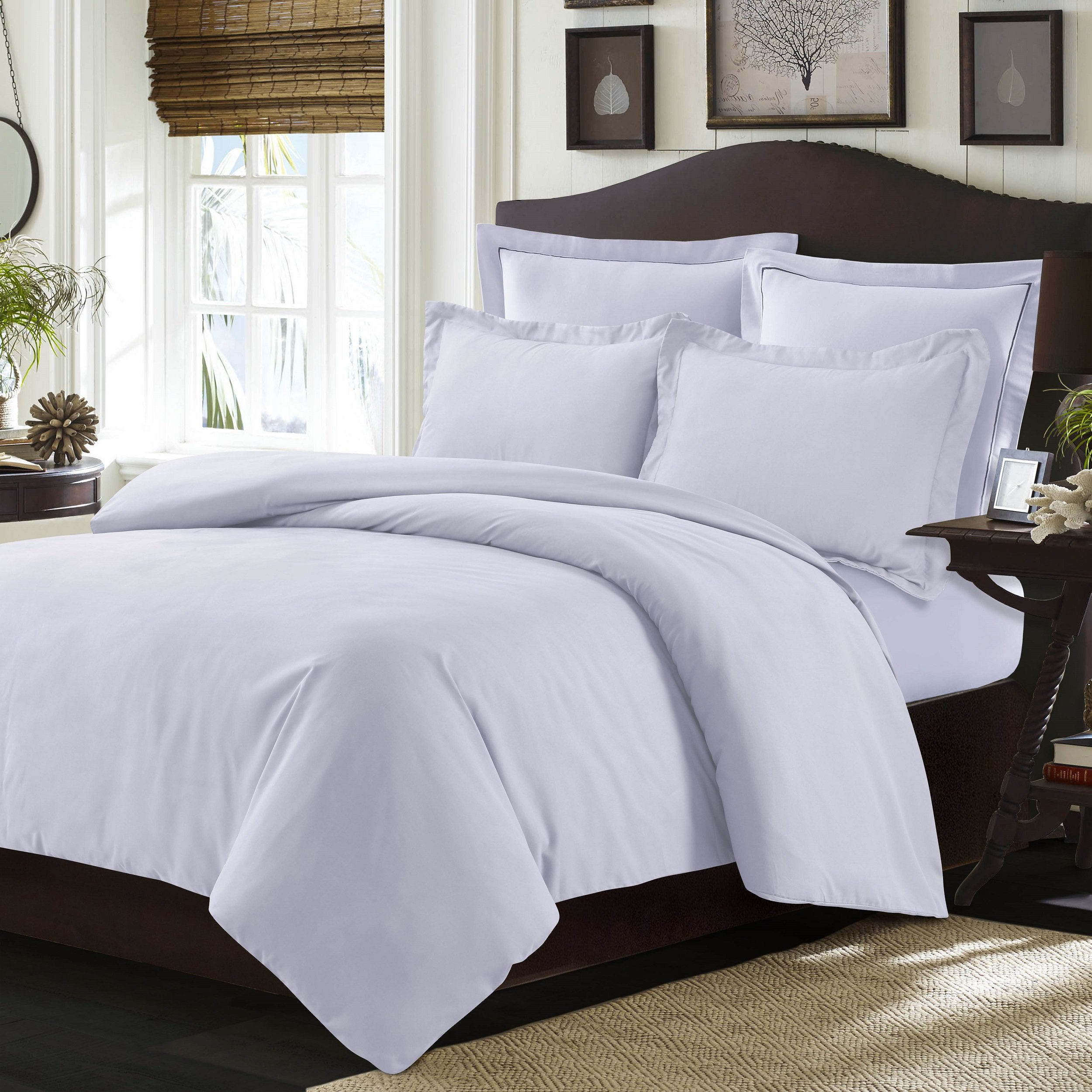Tribeca Living Queen Duvet Cover Set, Soft Plain Bed Set Wrinkle Resistant Bedding, Microfiber, Includes One Duvet Cover and Two Sham Pillowcases, Durable Bedding 110 GSM, Valencia/White