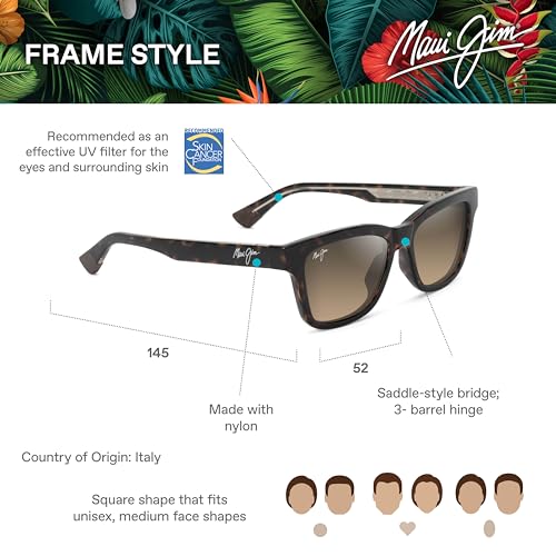 Maui Jim Hanohano Cat Eye Sunglasses, Shiny Dark Havana W/Trans Yllw/Hcl Bronze Polarized, Medium