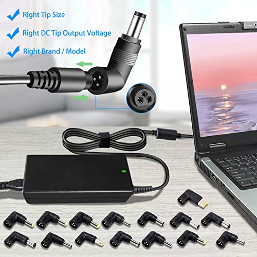TKDY 90W Laptop Charger Power Cord, fit for DC 19V 19.5V 20V 18.5V 15V 16V Computer, for HP Dell Acer Toshiba IBM Lenovo Asus Gateway Samsung Fujitsu Notebook PC AC Adapter.