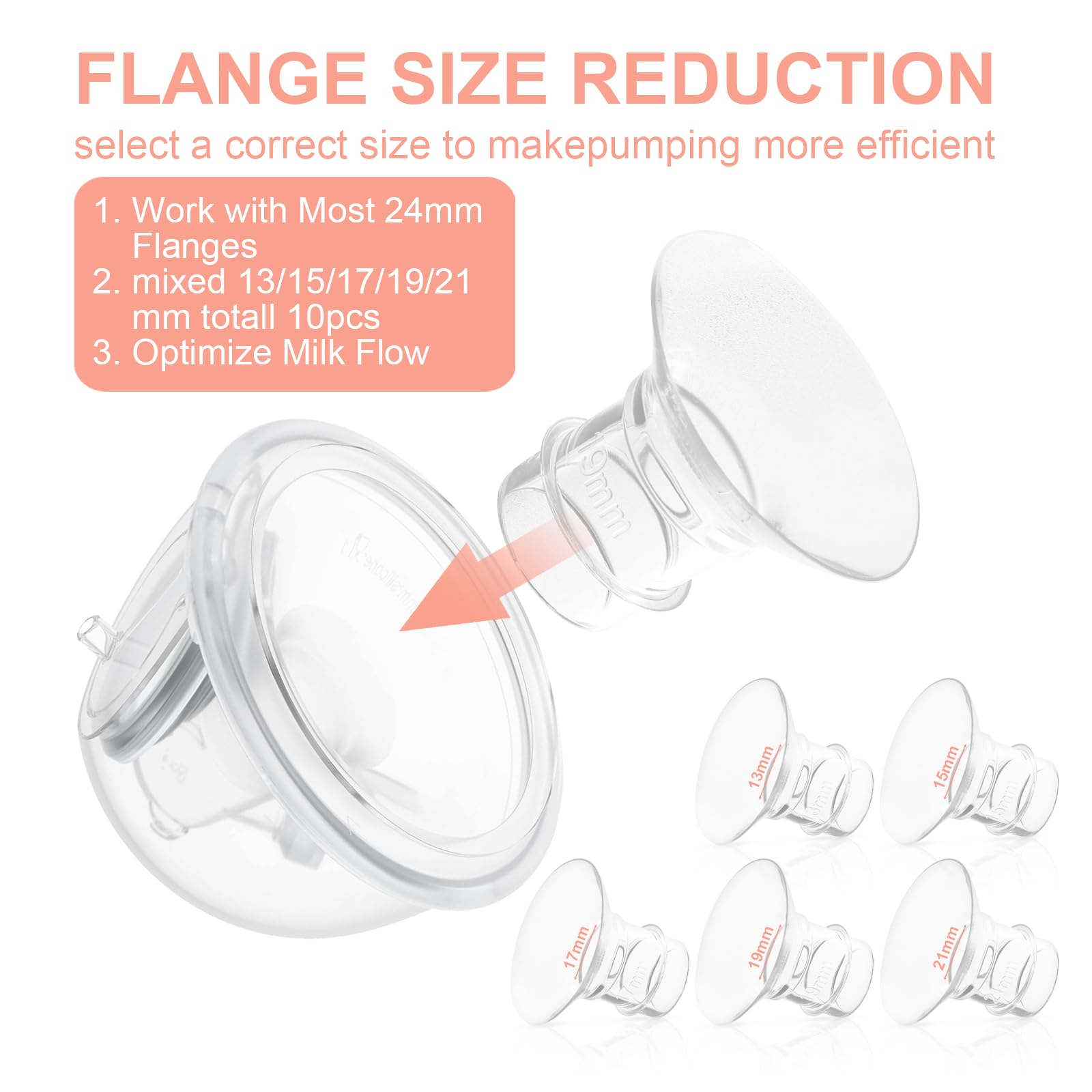 Mayyatt Flange Inserts 21mm Pump Parts, 2 Silicone Inserts Fit 24MM Flange S9 S10 S12 / s9 Pro s12 Pro Wearable Breast Pump Milk Collector Accessories Replacement