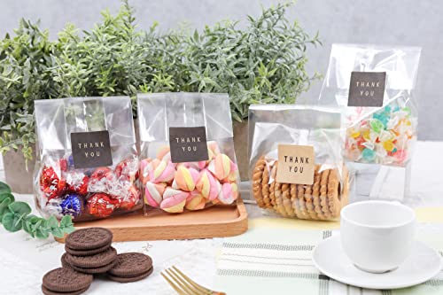 LOKQING Cellophane Treat Bags Cookie bags for Packaging Clear Gift Bags with Stickers for Cookies,Candy,Chocolates(Clear,9x4 INCH)