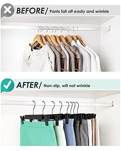 Pants Skirt Hangers with Clips, 12-Pack Skirt Hanger Space Saving, Non-Slip, Heavy-Duty Plastic Hanger for Pants Clothes Jeans Shorts Slack Trousers