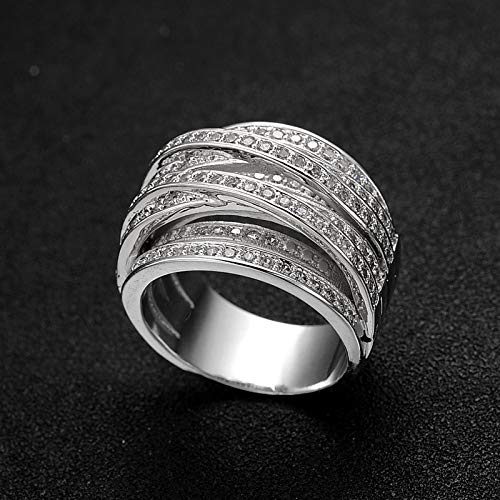 Gixaxak 925 Sterling Silver Shiny Diamond Ring Multi-Layer Winding Cubic Zirconia Anniversary Ring White Topaz Cubic Zirconia CZ Diamond Elegant Eternity Engagement Wedding Band Ring 6