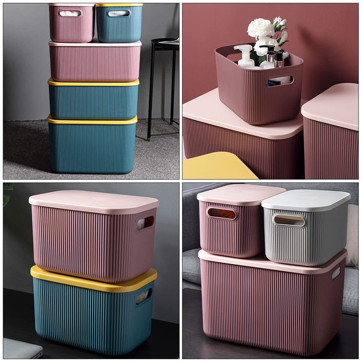 PRETYZOOM Plastic Storage Baskets With Lid, 1pc Plastic Storage Box, Stackable Baskets, Toy Clothes Storage Organizer with Handle for Shelf Cabinet (6.5*18.7*16.2cm)