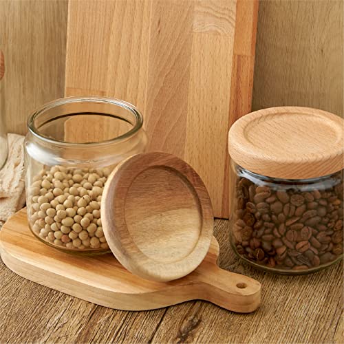 SOUL ONE 17oz (500 ML) Small Stackable Glass Cookie Jar with Wide Mouth Airtight Wooden Lid, Clear Candy Jar, Sugar Jars for Kitchen, Round Organization Container for Coffee Bean, Tea, Nut - Acacia