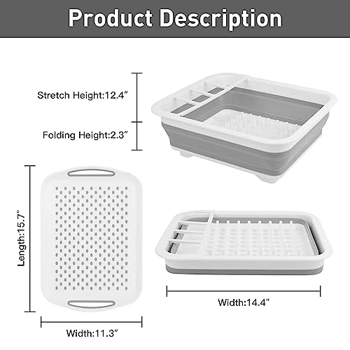 ZOUYO Collapsible Drying Dish Rack and Drainerboard Set Portable Dish Drainers Organizer Storage Rack for for Kitchen Counter RV Travel Trailer Camper Accessories
