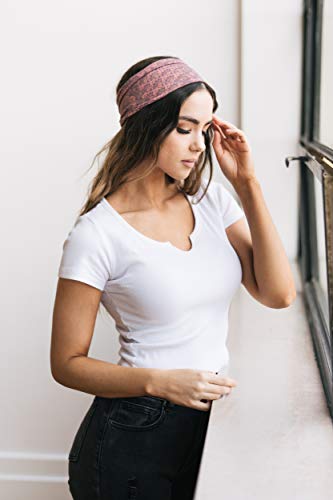 Maven Thread Boho Workout Headbands for Women, 4" Thick Non Slip Sweatbands for Women, 2 Pack, Black, Yoga, Exercise, Running