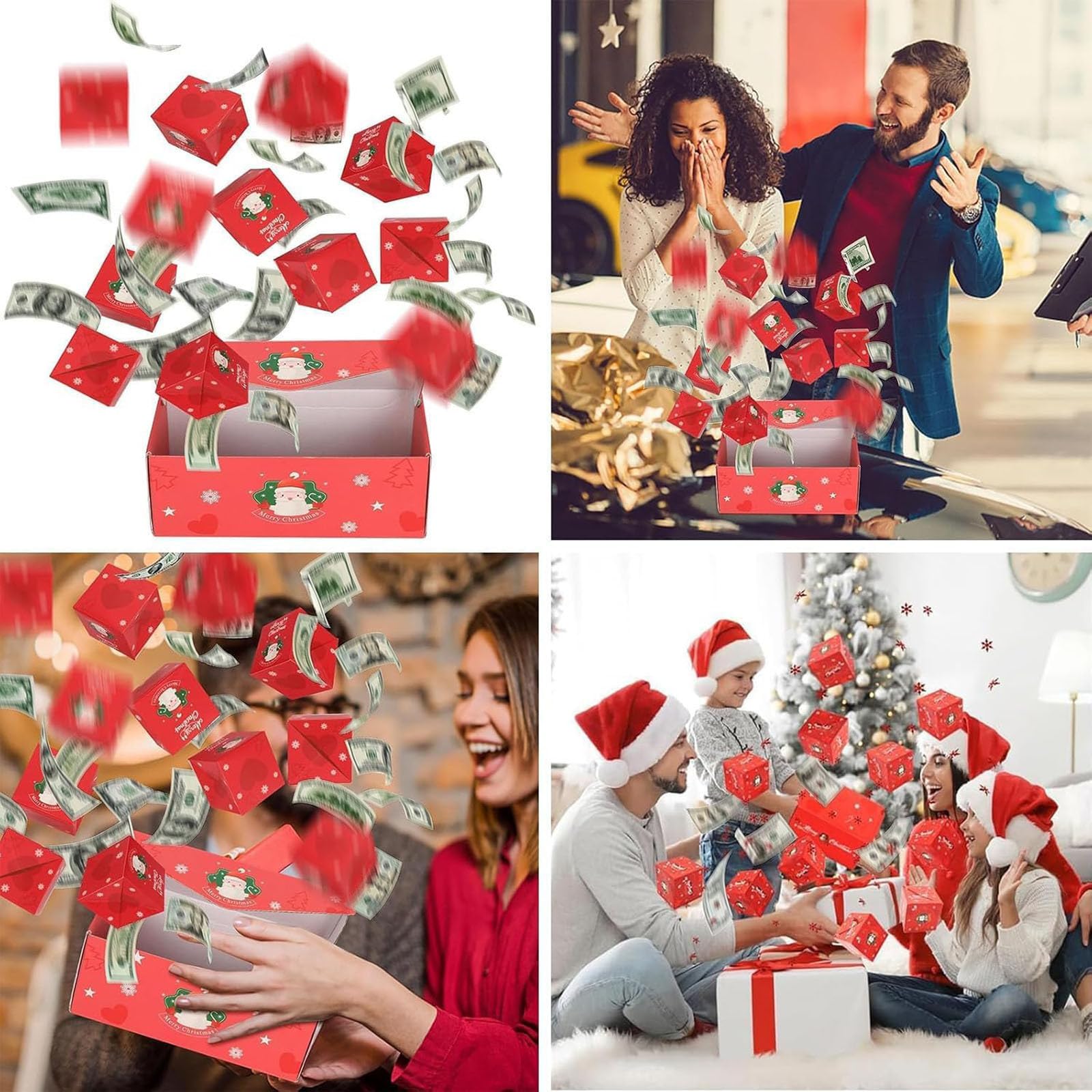 Surprise Gift Box Explosion for Money, 2024 Newly Merry Christmas Surprise Gift Boxes, Folding Pop-Up Explosion Gift Box, Christmas Boxes Explosion Gift Box for Money and Birthday (10 Boxes Red)