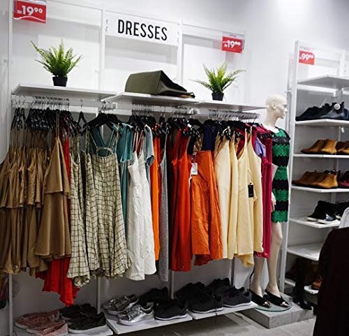 UDIZINE Vertik Clothing Wall Mounted (for 4 Shelves with 4 Faceouts and 2 Hanging Rails, White) | Shelves are NOT Included