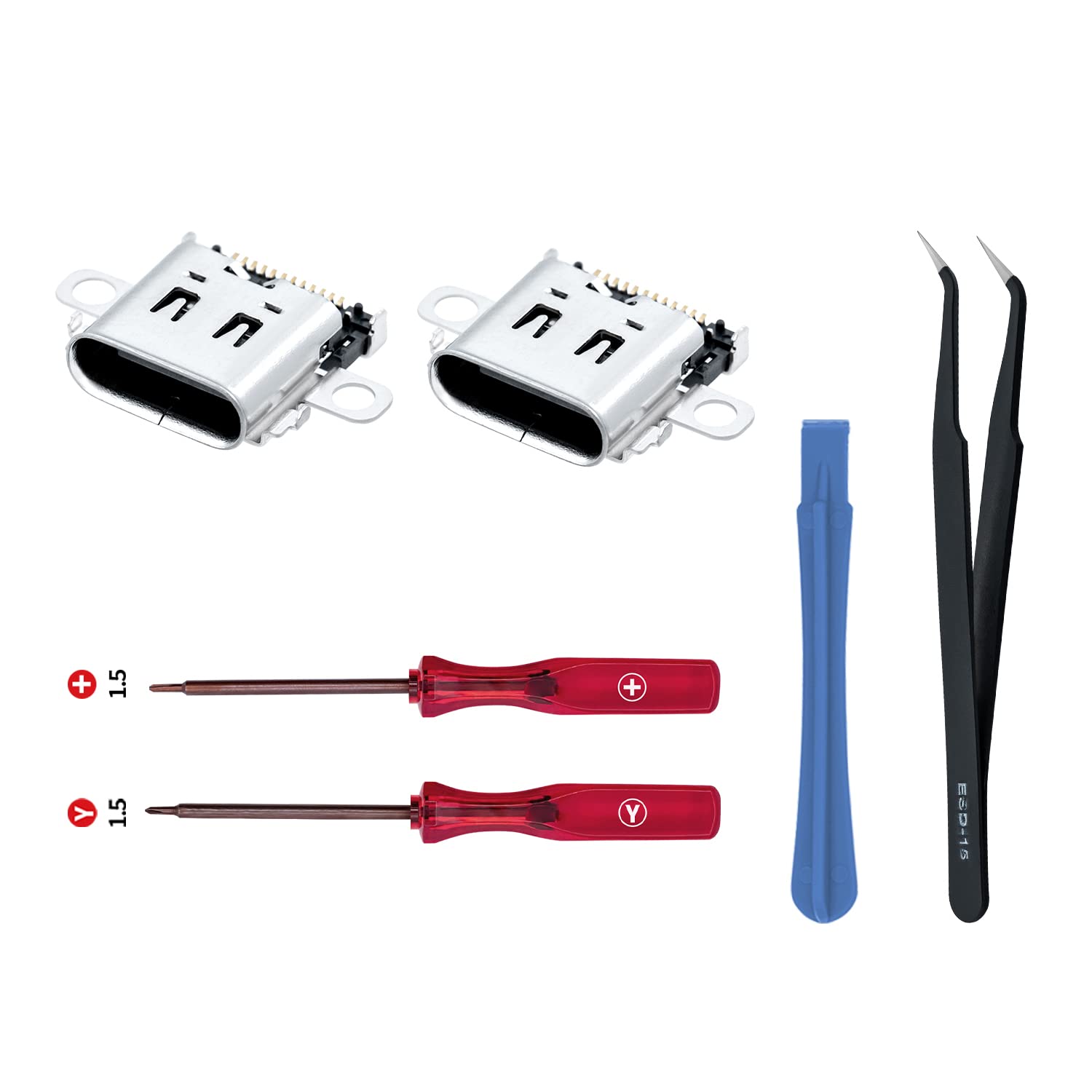 Mcbazel 2 Pack Replacement Type C Port for Switch, USB C Charging Port Charger Socket Connector Repalcement Repair Kit Accessories for Switch