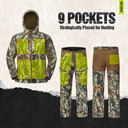 TIDEWE Hunting Clothes for Men with Fleece Lining, Safety Strap Compatible Water Resistant Silent Jacket and Pants, Hunting Suit for Climbing Hiking Trekking Camping (Next Camo G2 Size L)