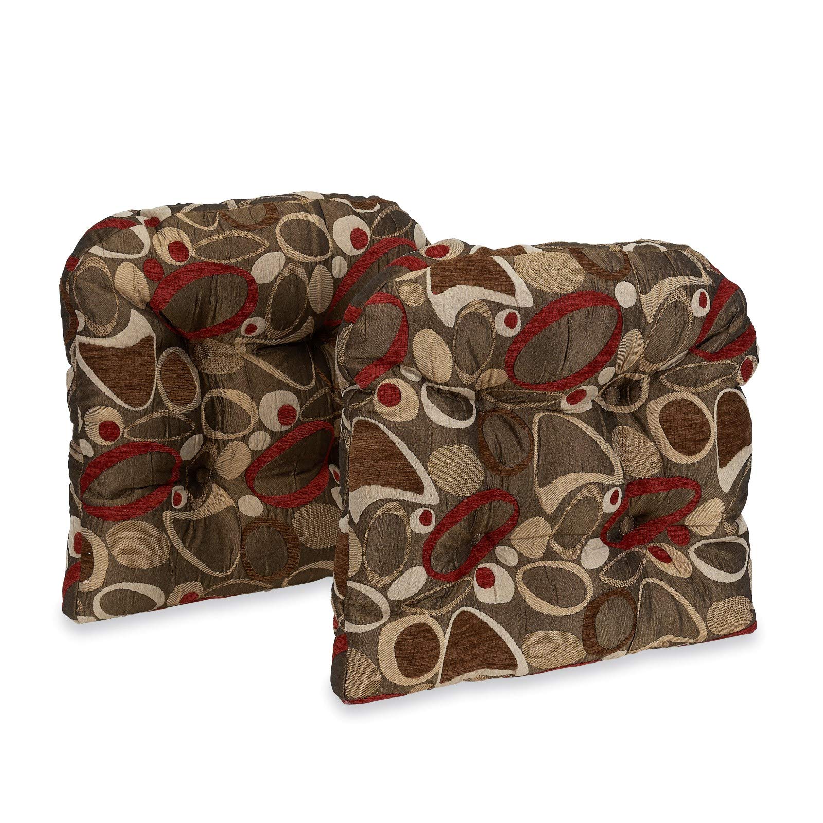 Klear Vu Gripper Overstuffed Universal Non-Slip Dining Chair Cushions for Kitchen Decor or Office Use, U-Shaped Skid-Proof Seat Pad, 17x17 Inches, 2 Count (Pack of 1), Brown