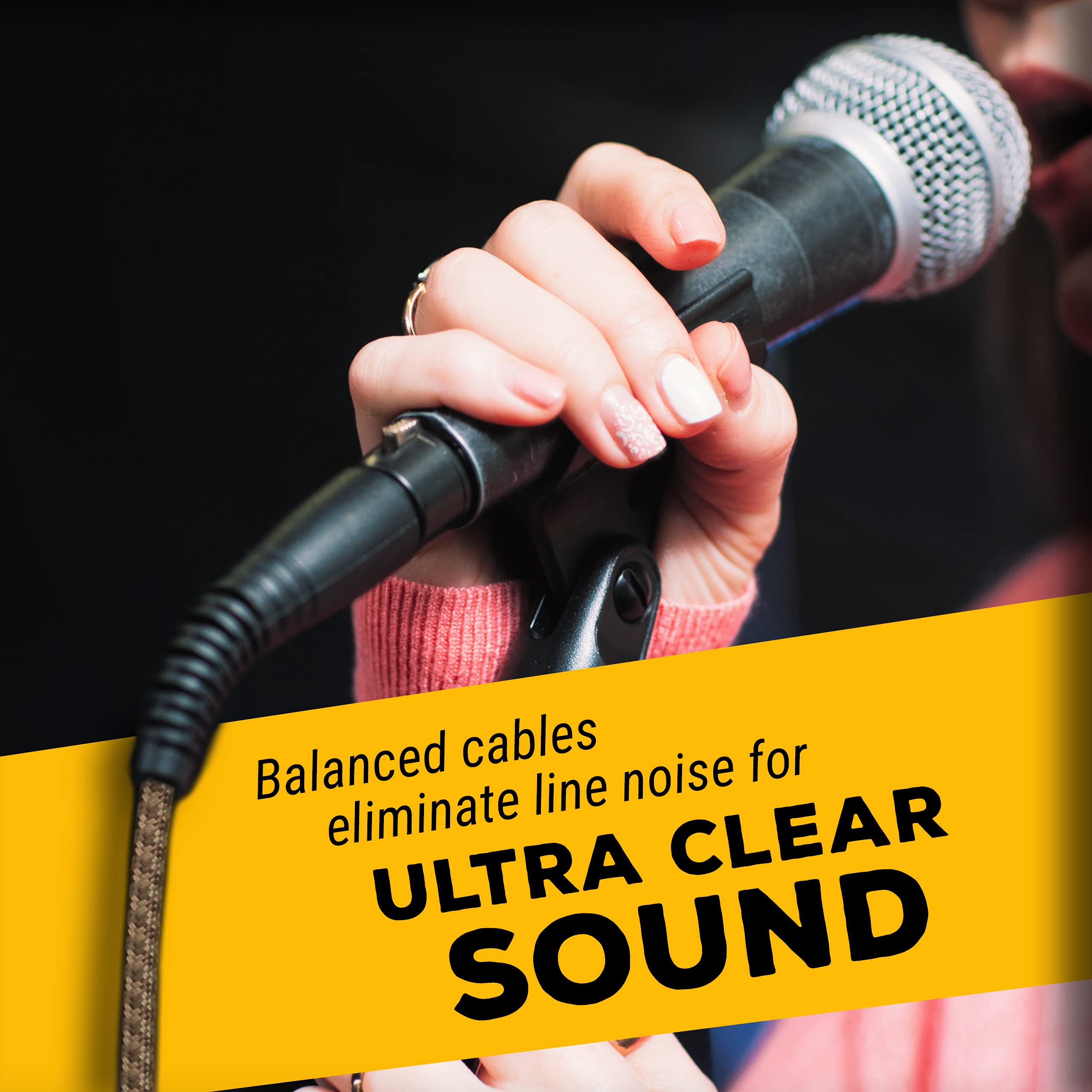 GLS Audio 15 Foot Mic Cable balanced XLR patch Cords XLR male to XLR Female 15 FT microphone Cables Brown Yellow Tweed Cloth Jacket - 15 Feet Mike P