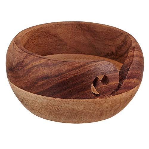 Wooden Yarn Bowl Knitting Bowl Large Crochet Yarn Holder Handmade Crocheting Accessories and Supplies Organizer 7 x 3" (Two Tone)
