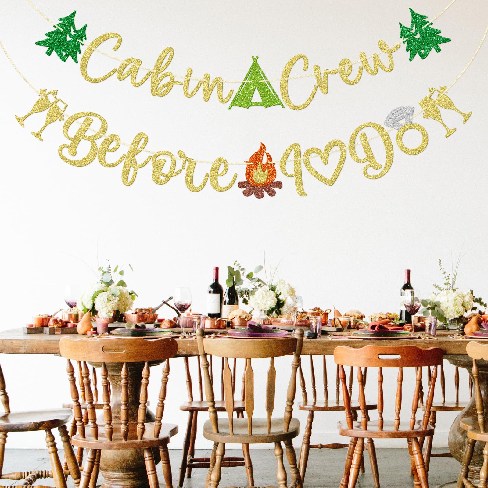 Qttier Cabin Crew Before I Do Banner, Camping Bachelorette Banner, Mountain Bachelorette Decorations, Camp Themed Bridal Shower Party Decor, Last Trail Before the Veil, Gold & Green Glitter