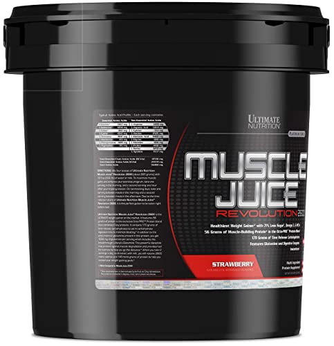 Ultimate Nutrition Muscle Juice Revolution 2600, Lean Muscle Mass Gainer Protein Powder with Glutamine, Whey Protein Isolate for Weight Gain, Time Release Carbohydrates, 11.1 Pounds, Strawberry