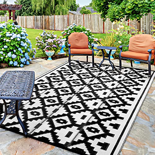 Loninak Outdoor Rug Carpet, Plastic Straw Rug, Waterproof Outdoor Rugs, Patio Rug for RV, Trailer, Beach Camping, Backyard, Deck, 4 Stakes and Carry Bag Included, 5' x 8'
