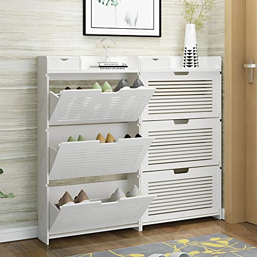 OIHYA White Tipping Shoe Cabinet Freestanding Racks Cabinet Shoe Storage Organizer for Entrances Hallways Corridor (3 Tier)