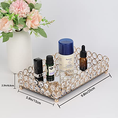 Perfume Trays for Dresser,Modern Skincare Crystals Mirrored Tray, Small Glass Tray, Mirror Vanity Trays Perfume Organizer Trays for Makeup,Jewelry,Cosmetic, Home Decor Counter Perfume Tray