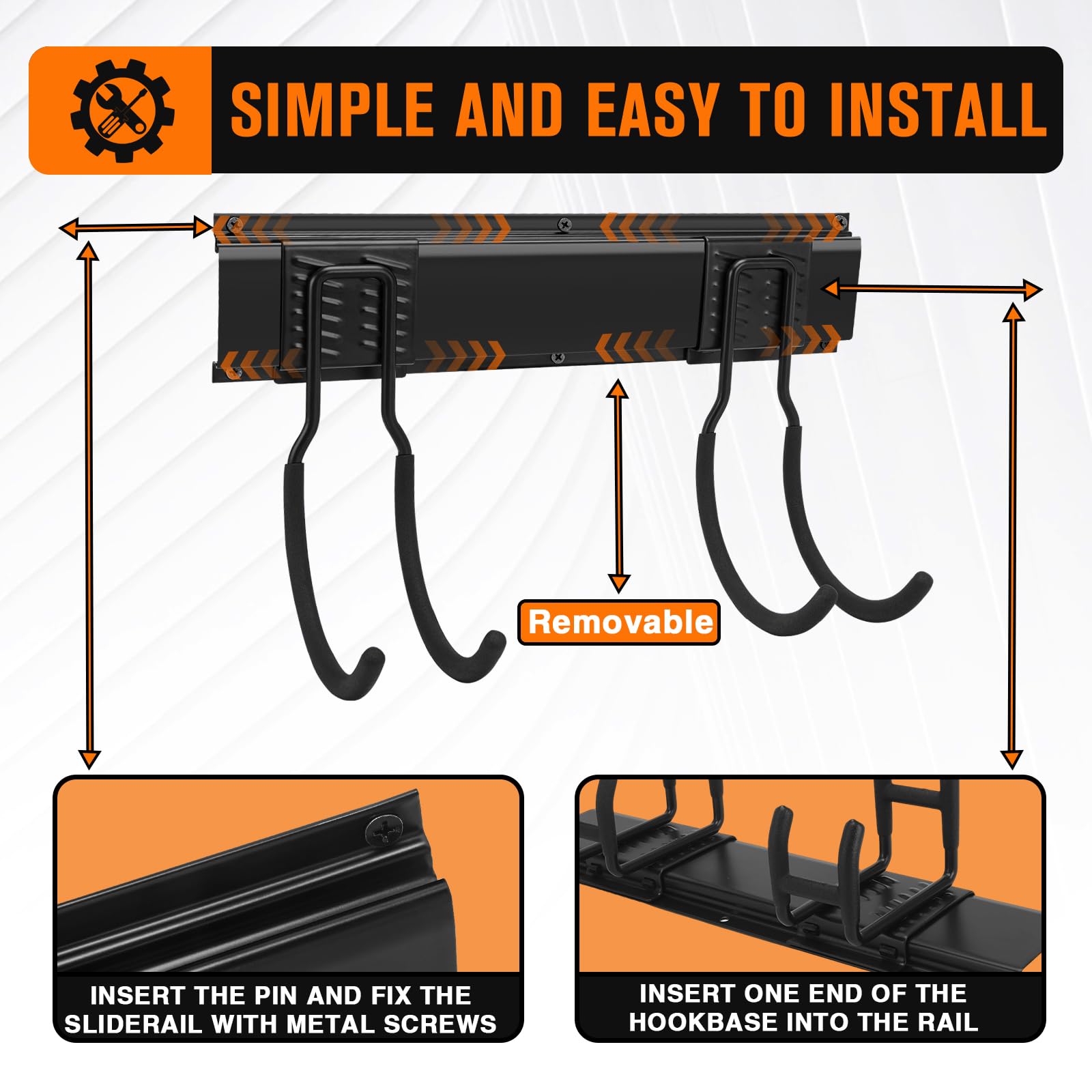 Tool Storage Rack - Garage Tool Organizer Wall Mount, 13Pcs Heavy Duty Garden Tool Organizer with 4 Rails & 9 Hooks for Garage Garden Shed Yard, 64in Adjustable Garage Storage Rack, Max Load 600 Lb