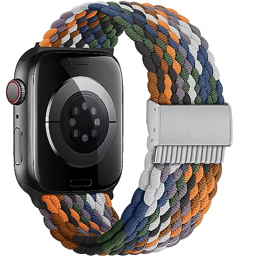 TINICR Braided Solo Loop Band Compatible with Apple Watch 49mm 45mm 42mm 41mm 40mm 38mm, Elastic Adjustable Nylon Strap for iWatch Series Ultra SE 8/7/6/5/4/2/1 (42mm/44mm/45mm/49mm, Multi-Color)