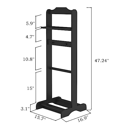 RELAHOGAR Men's Valet Stand, Black Wooden Clothes Stand with Tray, Freestanding Garment Rack Organizer for Enterway Office Bedroom