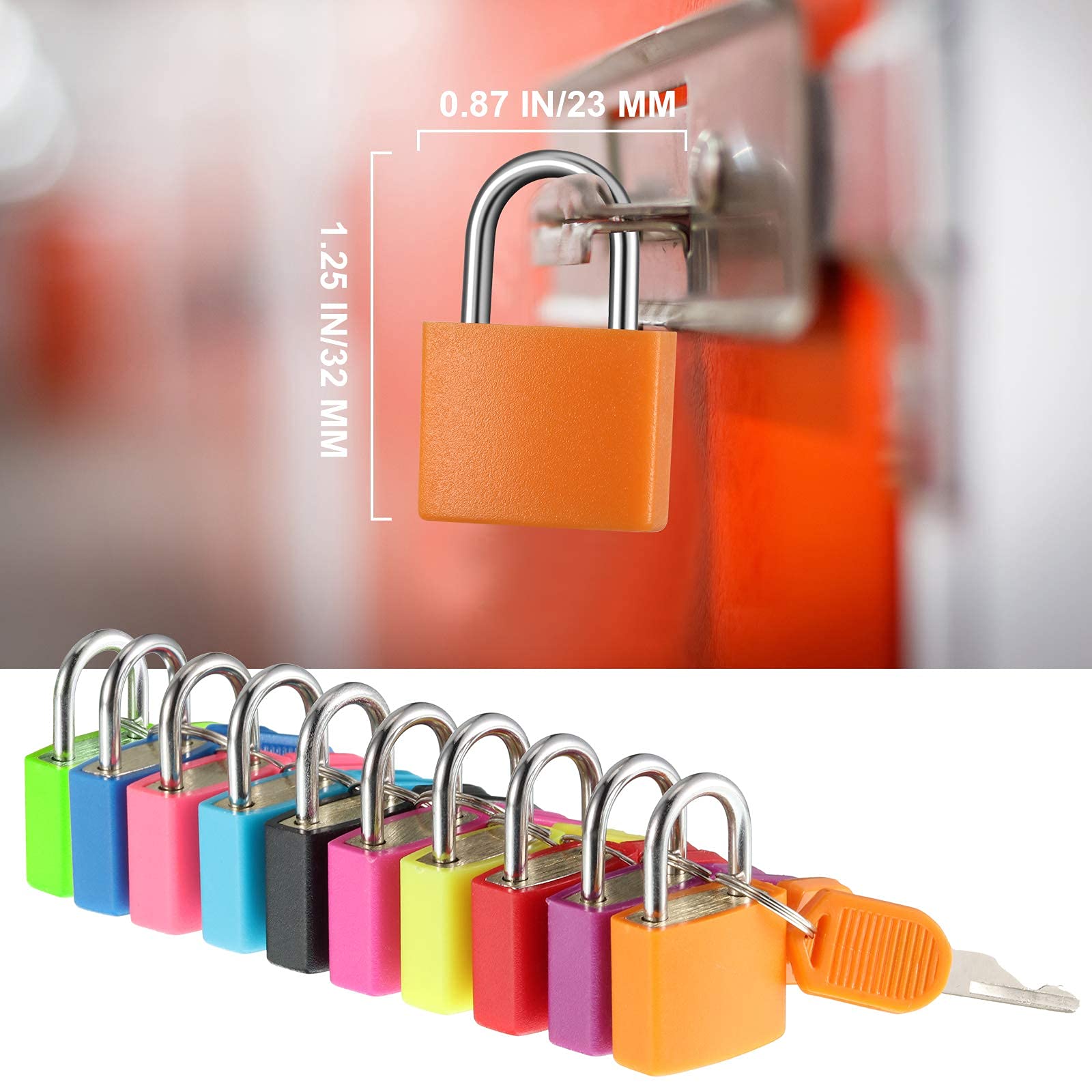 Luggage Locks with Keys Suitcase Locks Mini Metal Keyed Padlocks for Backpack Boxes Laptop Bag School Gym Locker 23mm (Dark Blue, Red, Green, Yellow,4 Pieces)