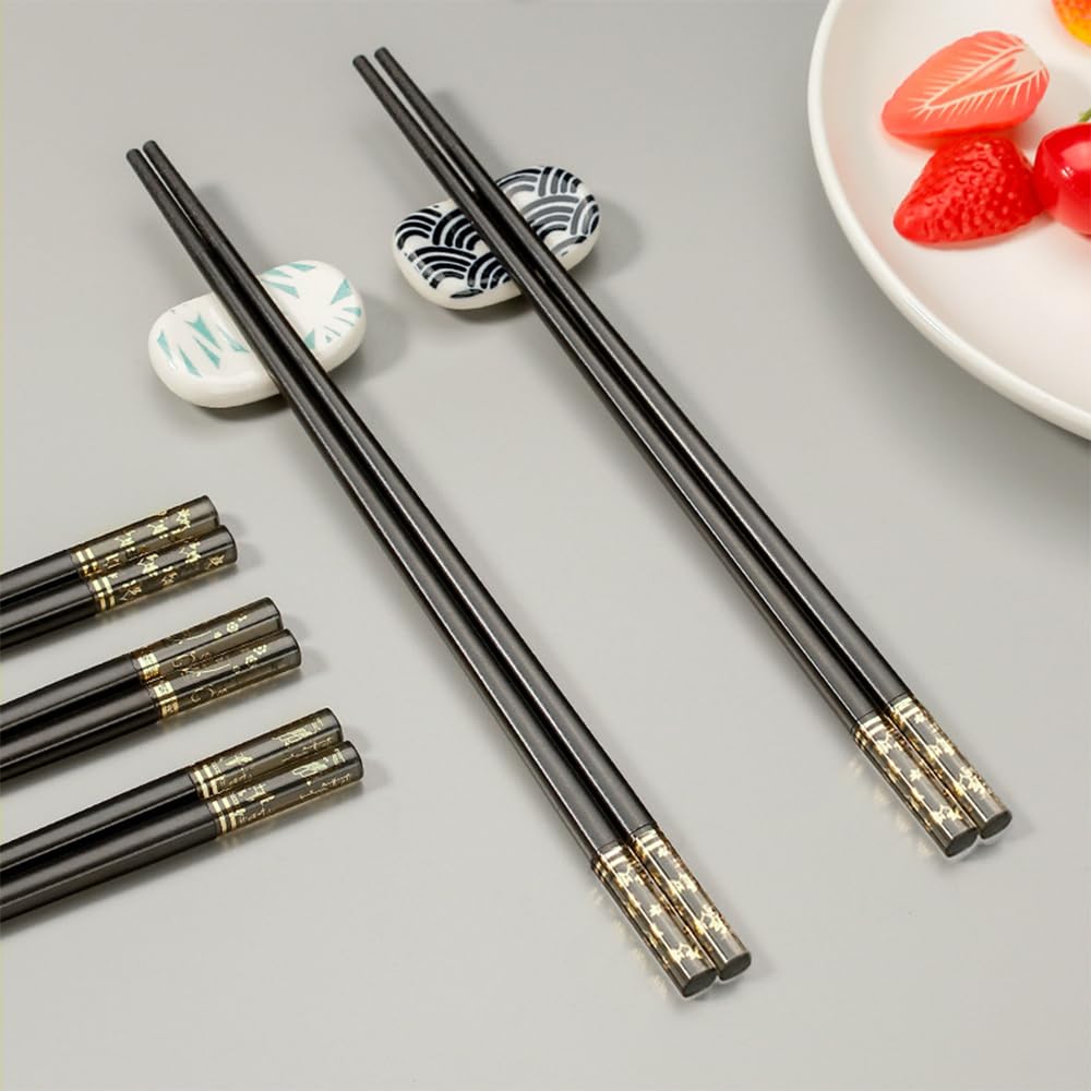 Reusable Chopsticks, Fiberglass Chopsticks 10 Pairs, Amber Pattern Decoration- Dishwasher Safe, Non-slip, 9.4 Inch…