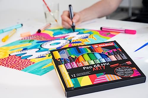 STABILO Premium Felt Tip Pen with Thick Chisel Tip Pen 68 MAX - ARTY - Pack of 24 - with 24 Different Colours