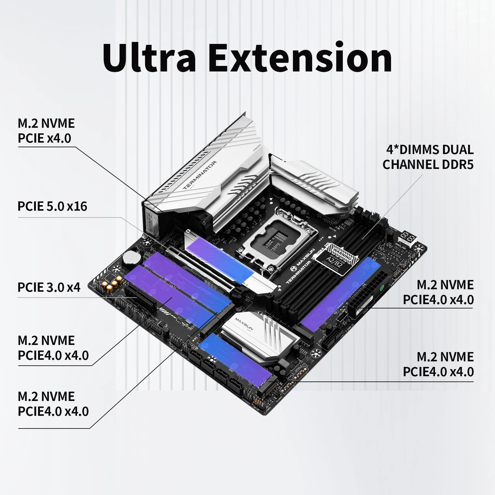 MAXSUN Z790 DDR5 PC M-ATX Intel Gaming Motherboard (MATX, 13th/12th Gen Intel Core, LGA 1700 Socket, DDR5, PCIe 5.0 x16, 2.5G LAN, 5*M.2 Slots)