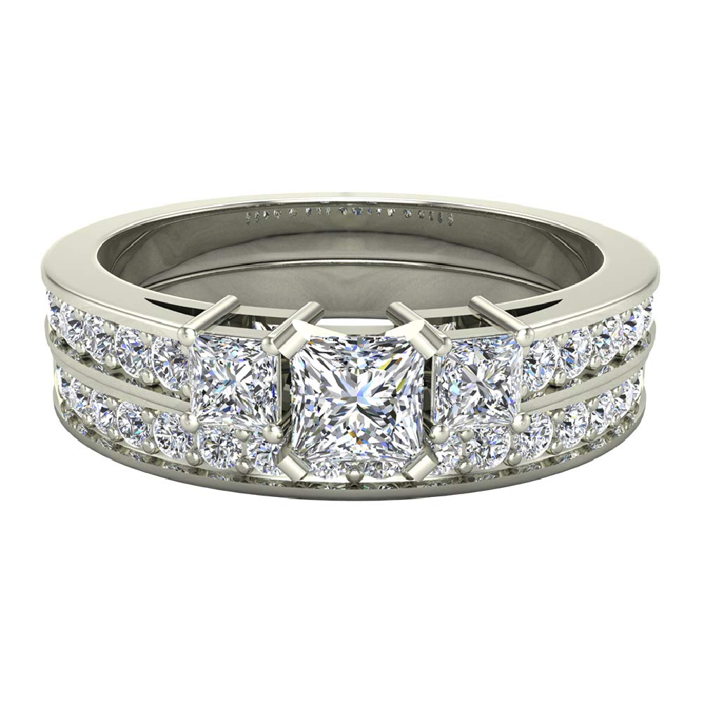 Glitz Design Wedding Ring Set for Women Princess Cut Past Present Future Bridal Set 14K Rose Gold 1.06 carat (RS 7)