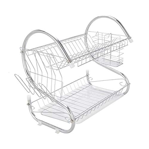 GAJUST Stylish and Sturdy S-Shaped 2-Layer Metal Dish Drainer with Utensil Holder
