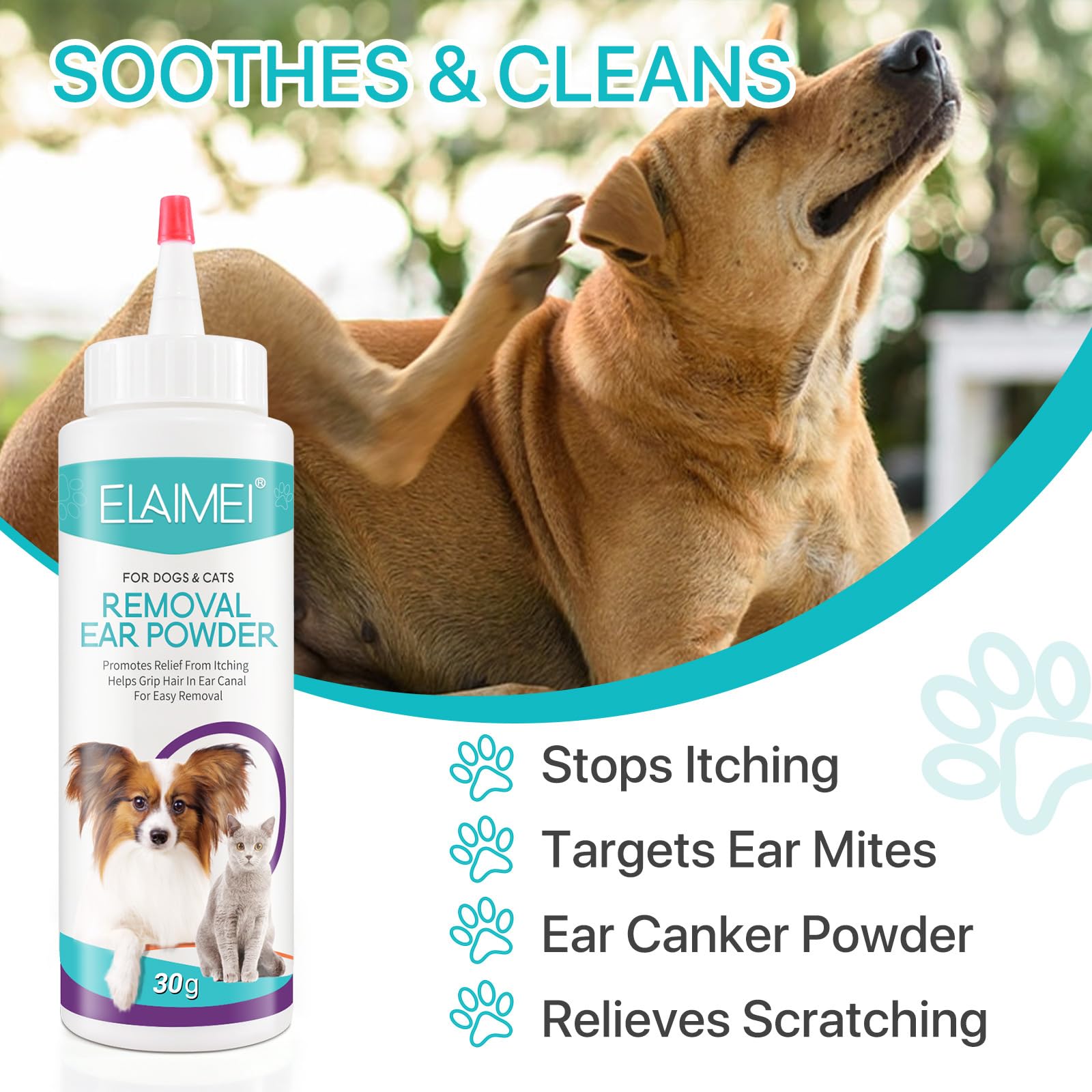 TIBLACK Removal Ear Powder for Pets, Dog Ear Cleaner, Removes Irritation, Itching and Infection, Reduce Ear Scratching and Head Shaking, Pets Ear Infection Treatment, Cleans & Remove Odors