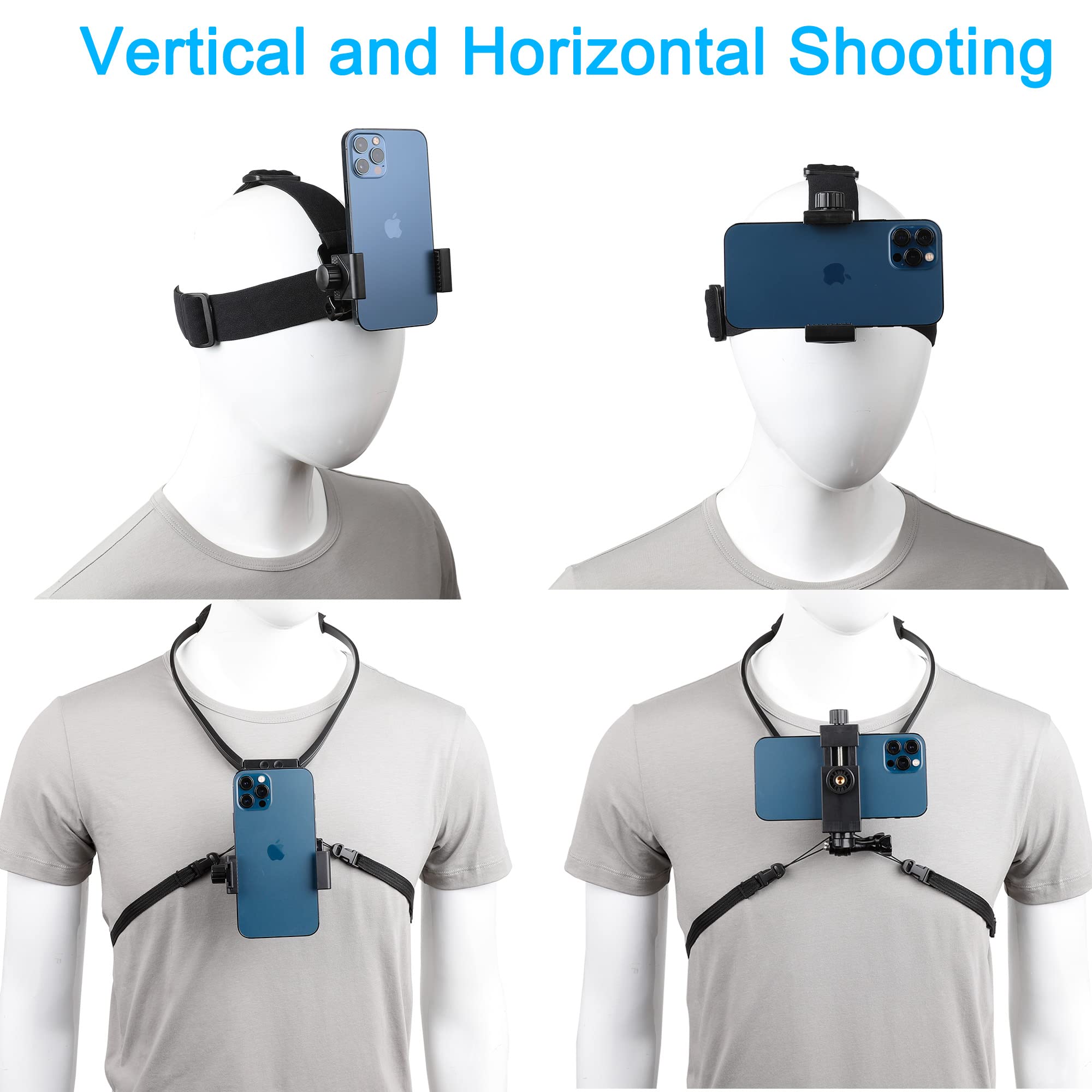 Phone POV Mount Head Strap Neck Holder Chest Harness Mounted for iPhone 14 13 12 11 Pro Max SE Samsung Galaxy S22 Ultra S21 GoPro Hero 11 10 9 8 Action Camera