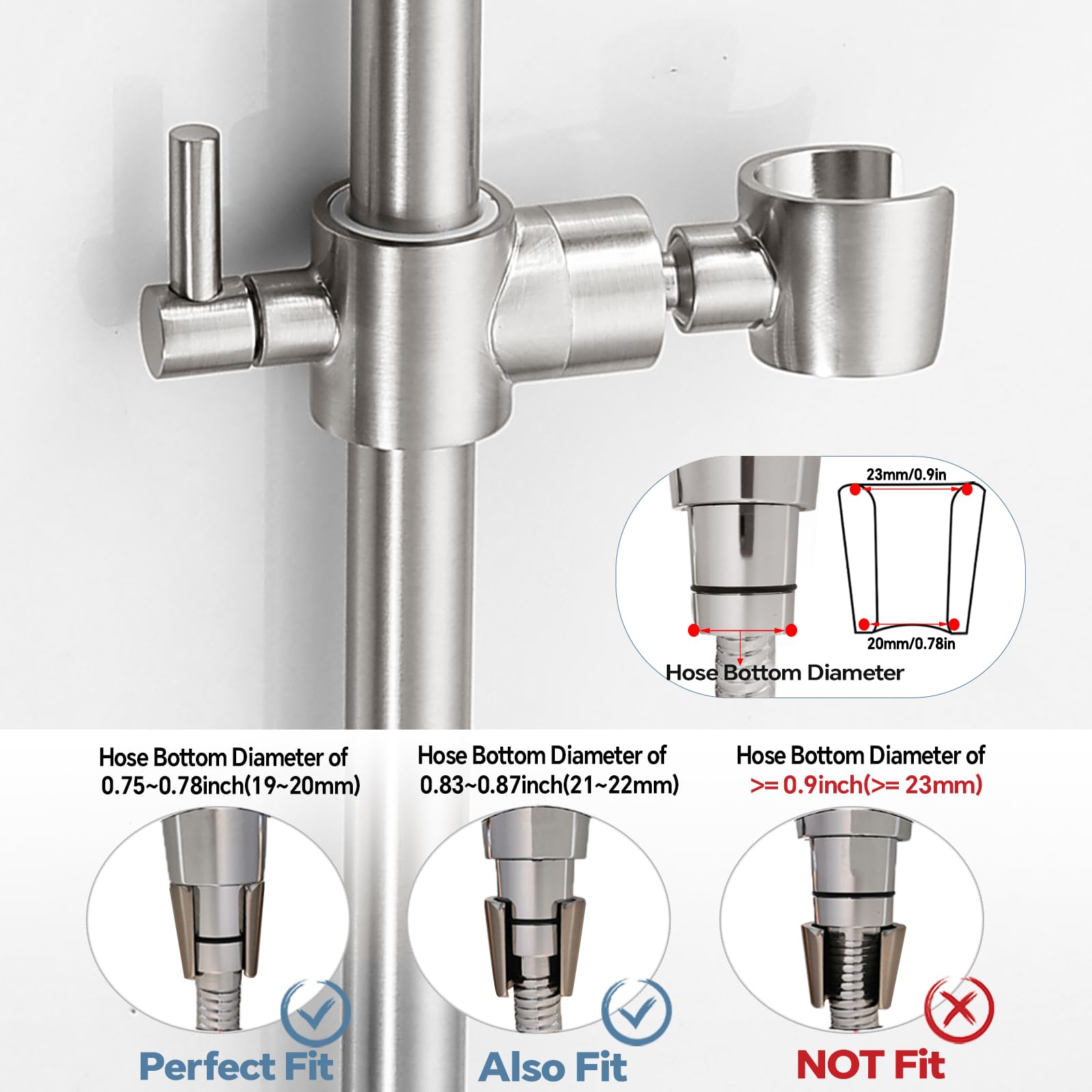 Shower Slide Bar Adjustable Handheld Shower Head Holder Wall Mount - 15inch All-Metal Shower Head Slide Bar Compatible with Bathroom Drill Free Glue Installation - Brushed