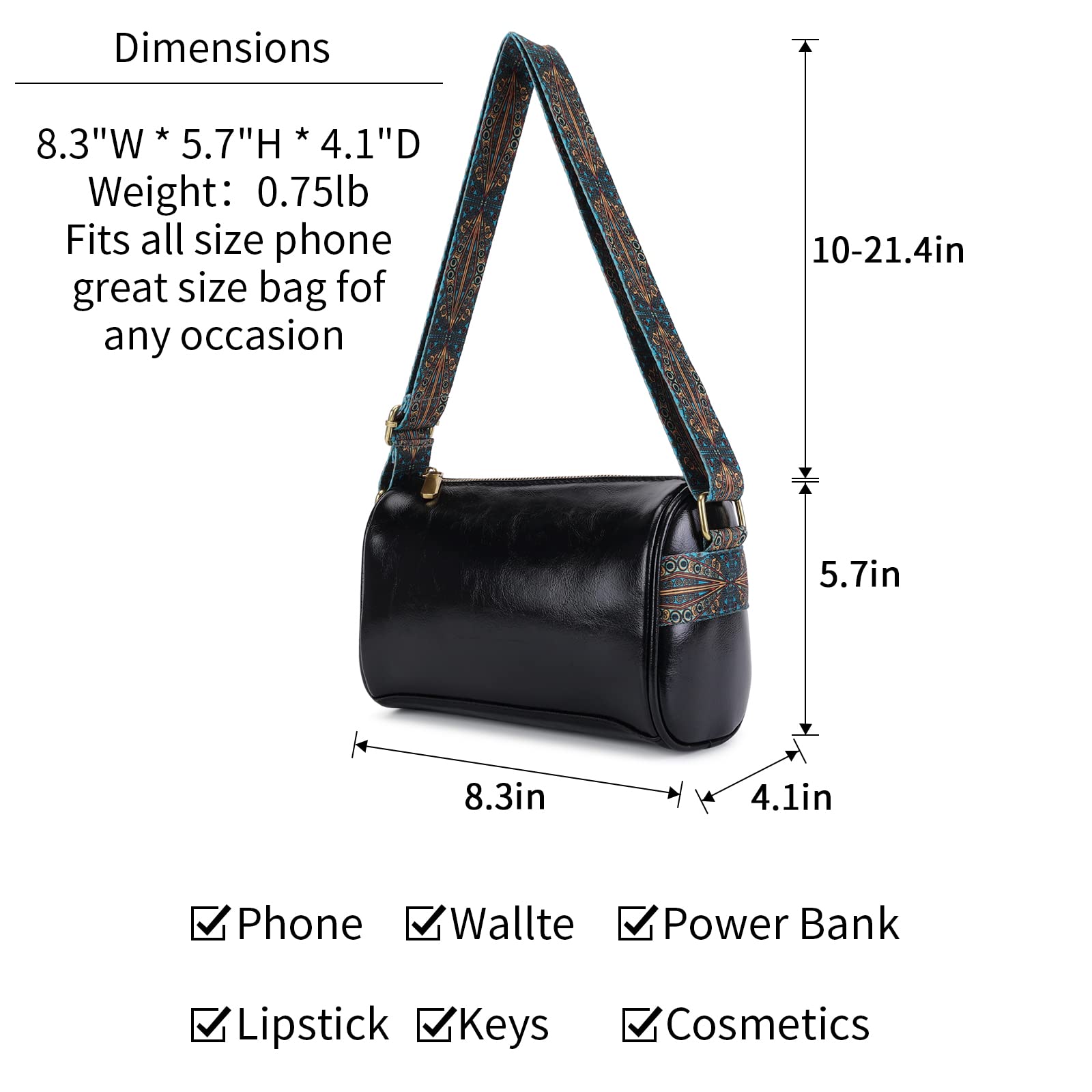 MAXWISE Guitar Strap Crossbody Bag For Women Fashion Shoulder Bag Purse (Black)