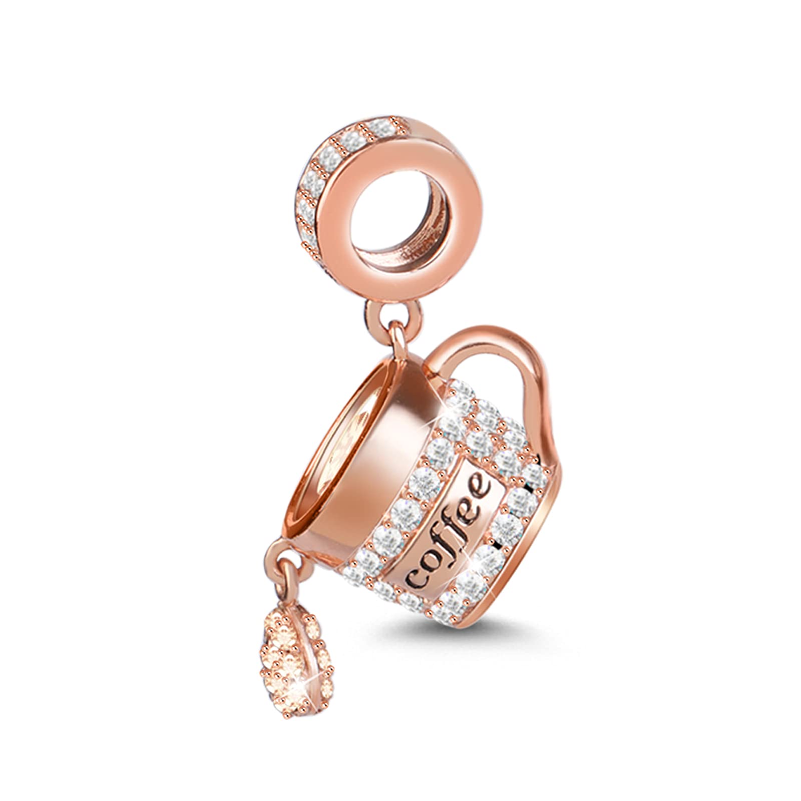 GNOCE Rose Gold Coffee Cup Pendant Charms for Bracelet/Necklace 925 Sterling Silver Dangle Charms For Women Mom Daughter Wife Jewelry Gift