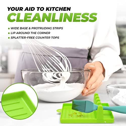 Look2Like Kitchen Spoon Rest - Cooking Utensil Rest for Countertop - Multifunction Heat Resistant Spatula Utensils Ladle Spoons Pot Lid Holder with Drip Pad - Stove Rack Resting Gadgets β Green
