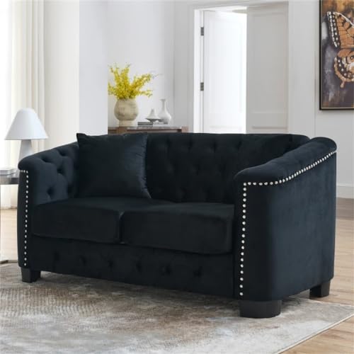 Generic 59-Inch Velvet Sofa, 2-Seater Sofa, Upholstered Tufted Backrests with Nailhead Arms A for Living Room