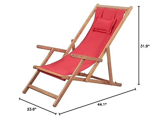vidaXL Beach Sling Patio Chair, Outdoor Folding Deck Chair with Solid Wooden Frame, Patio Lounge Chair for Balcony, Fabric and Wooden Frame Gray