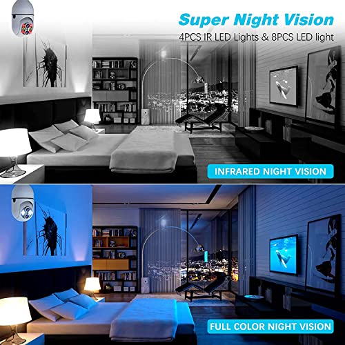 TOGUARDGO 【10x Zoom Light Bulb Security Camera Outdoor Wireless WiFi, 360° Pan/tilt Light Socket Security Cameras for Home with Spotlight,1080P FHD Color Night Vision, Auto Tracking, Alerts