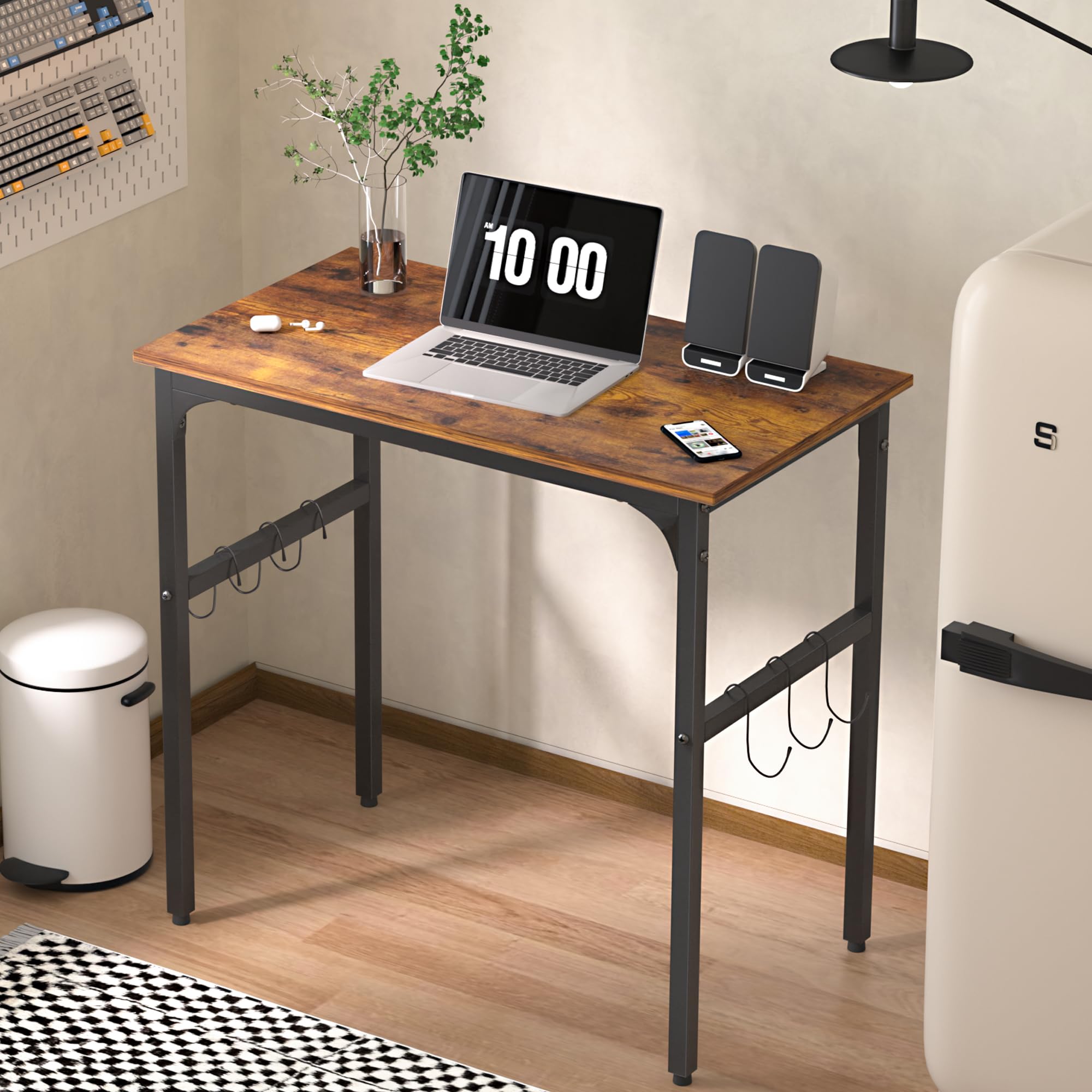 VECELO Water Proof Writing Work Adjustable Feet Computer Desk for Small Space/Home Office/Dormitory, 32 Inch, Rusic Brown